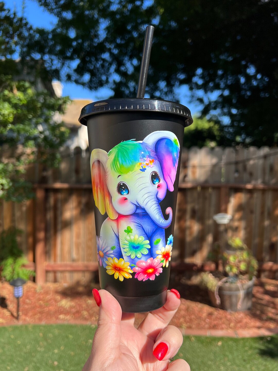 Cutie Elephant Tumbler Reusable Cold Cup With Lid and Straw - Etsy