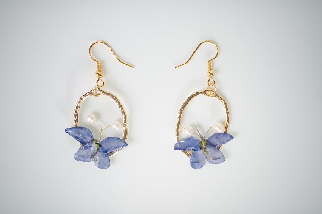 Bluebonnet Earrings /dried Flower Earrings/bluebonnet Butterfly ...