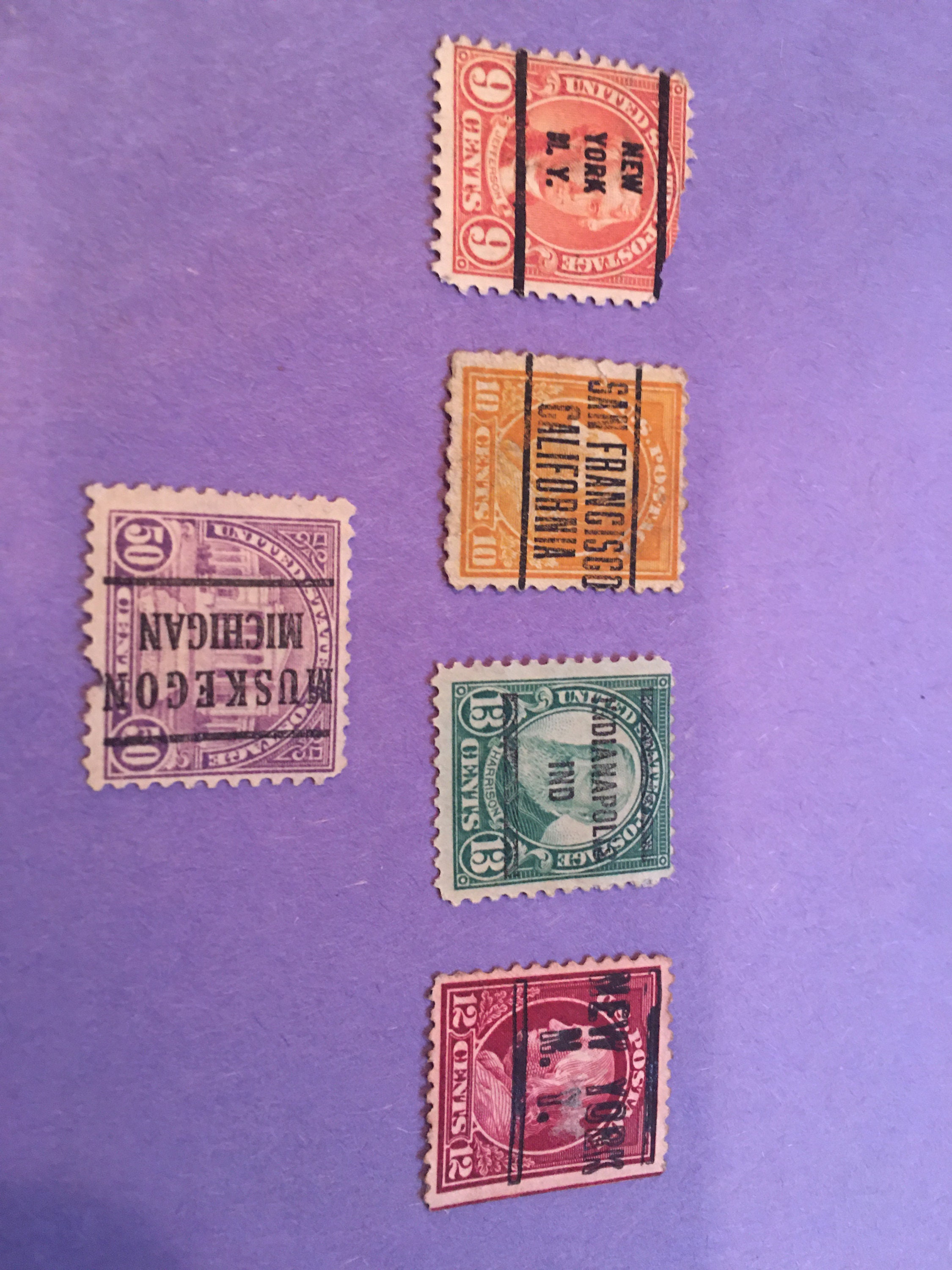 VERY OLD USA Stamps Overstamped 9,10,12,13 and 50 Cent Stamps - Etsy