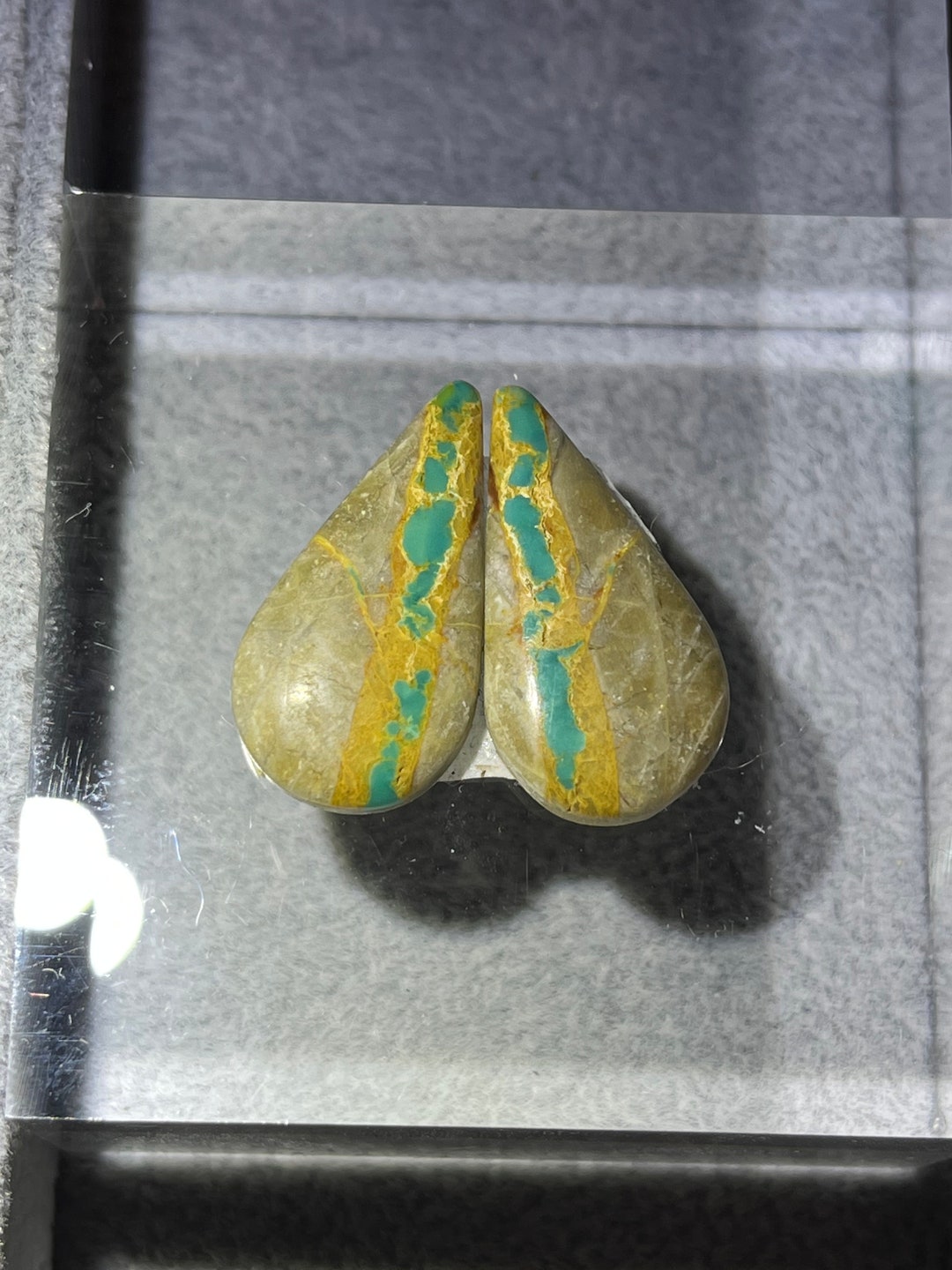 Turquoise Royston Ribbon Pair of Tear Drop Cabochons 15.7 Ctw Tonopah ...