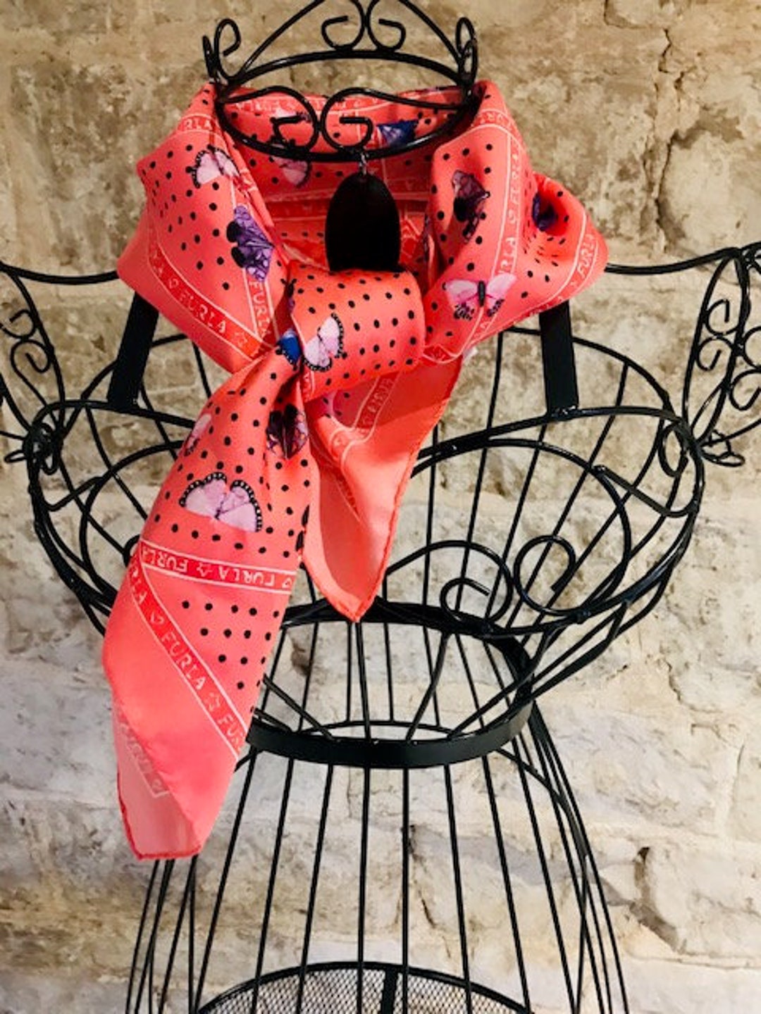 FURLA Butterflies and Polka Dots Pretty in Pink Silk Scarf - Etsy