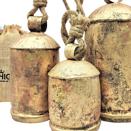 Bellsvilla Garland 4 Cow Bells Large Cluster on Rope Rustic - Etsy