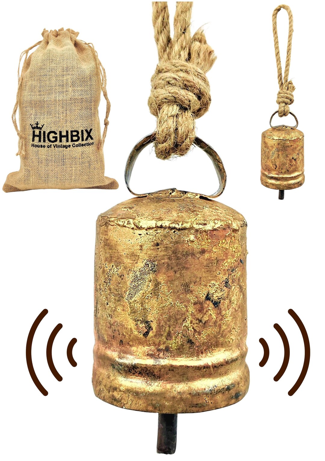 HIGHBIX Loud Sound Rustic Cow Bell Vintage Handmade Lucky Christmas ...