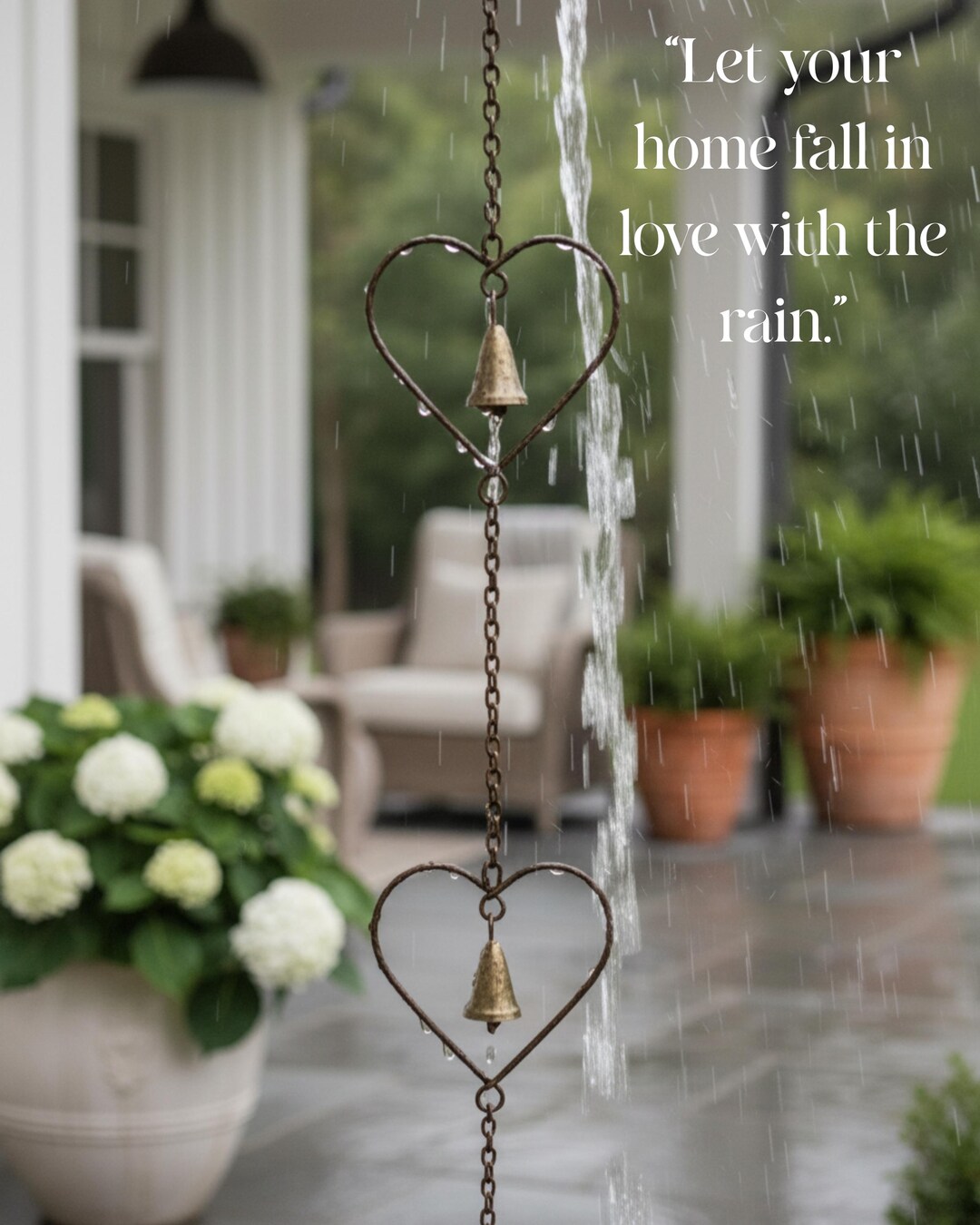 Heart Rain Chain With Bells – Rustic Metal Garden Decor - Etsy