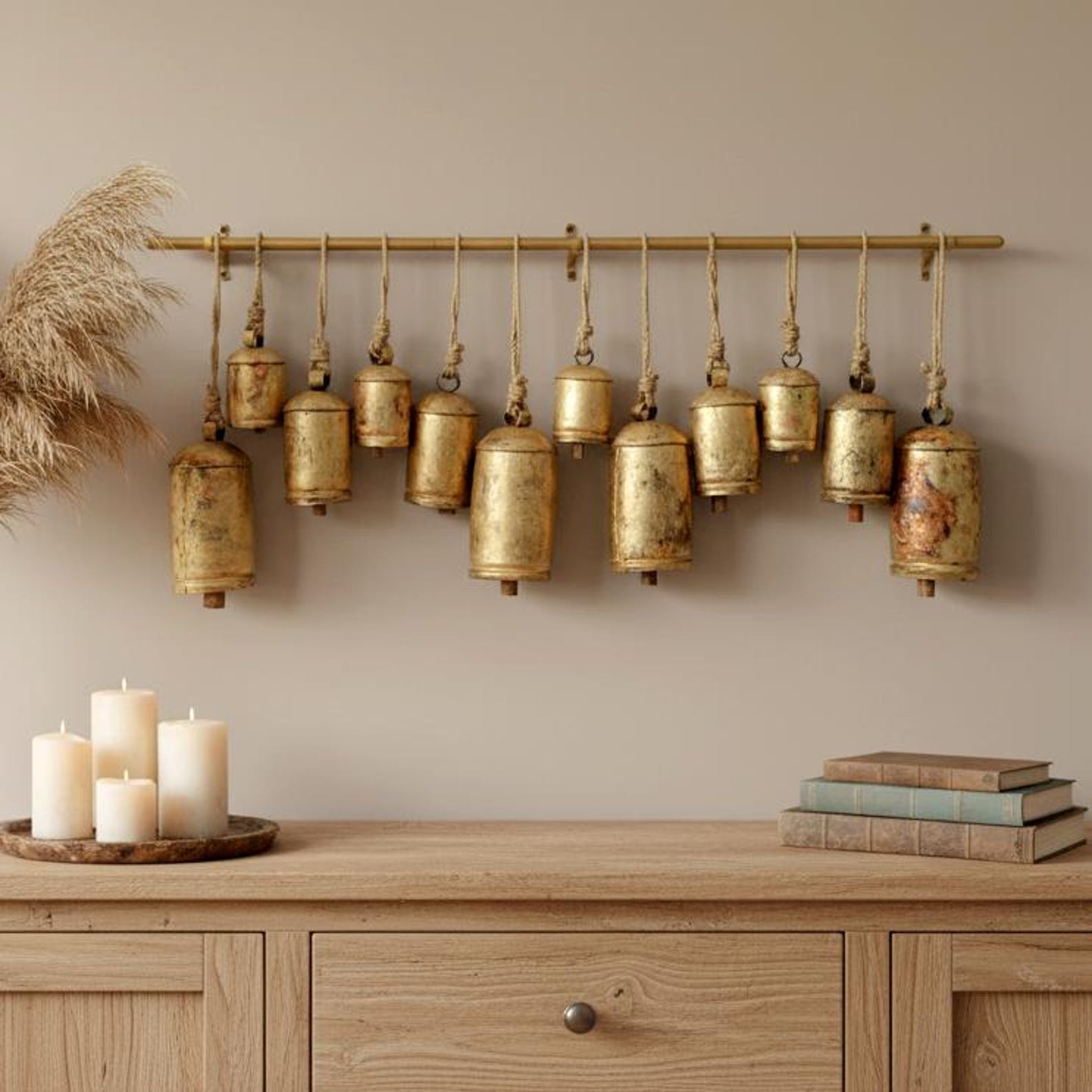 Handmade Golden Brass Bells With Hanging Rod: Boho Wall Decor - Etsy