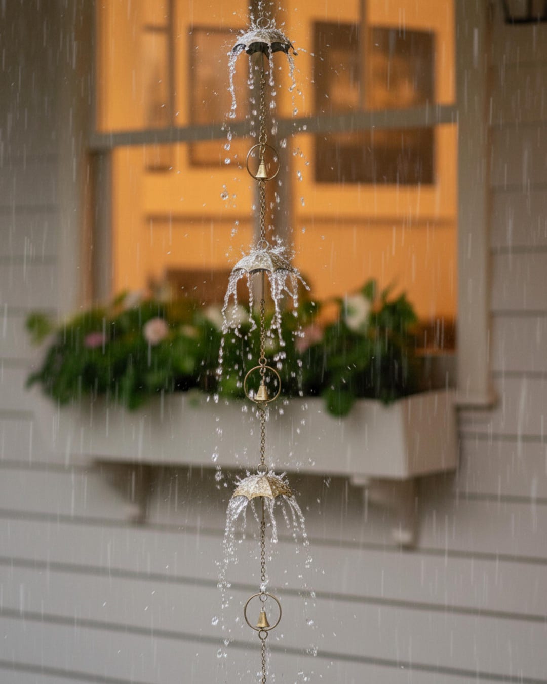 Umbrella Rain Chain With Bells – Antique Brass Garden Decor - Etsy