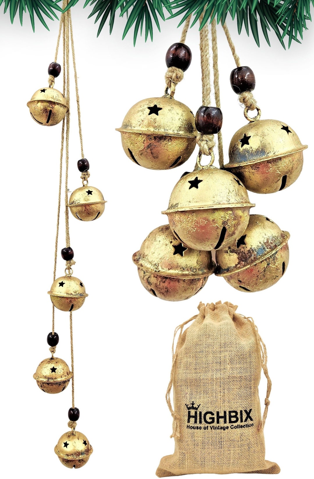 HIGHBIX Set of 5 Harmony Jingle Bells Cluster Vintage Handmade Rustic ...