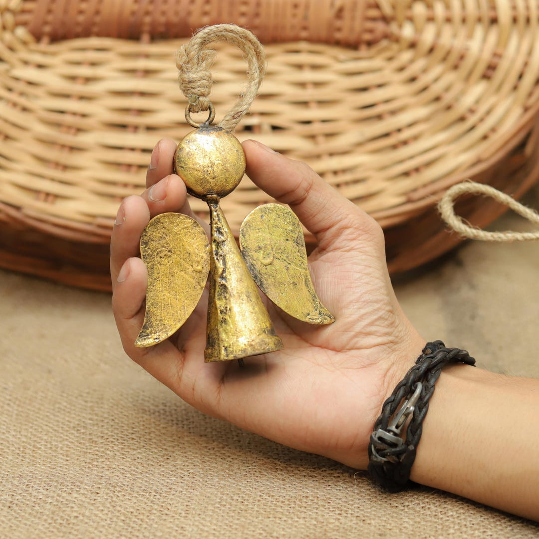 Rustic Metal Angel Bell Ornament: Vintage Gold Christmas Decoration - Etsy