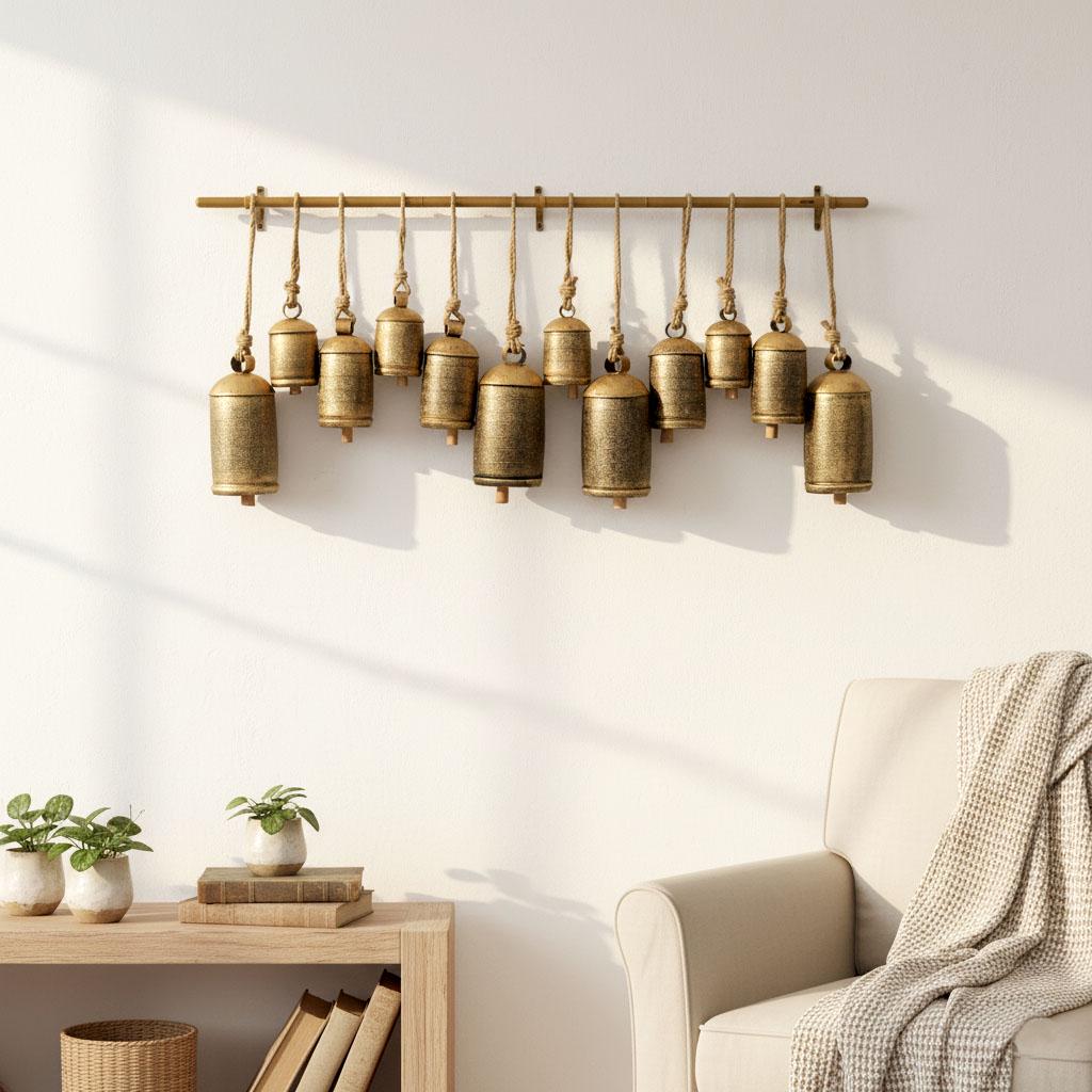 Handmade Etched Iron Hanging Bells With 45" Rod - Rustic Boho Decor - Etsy