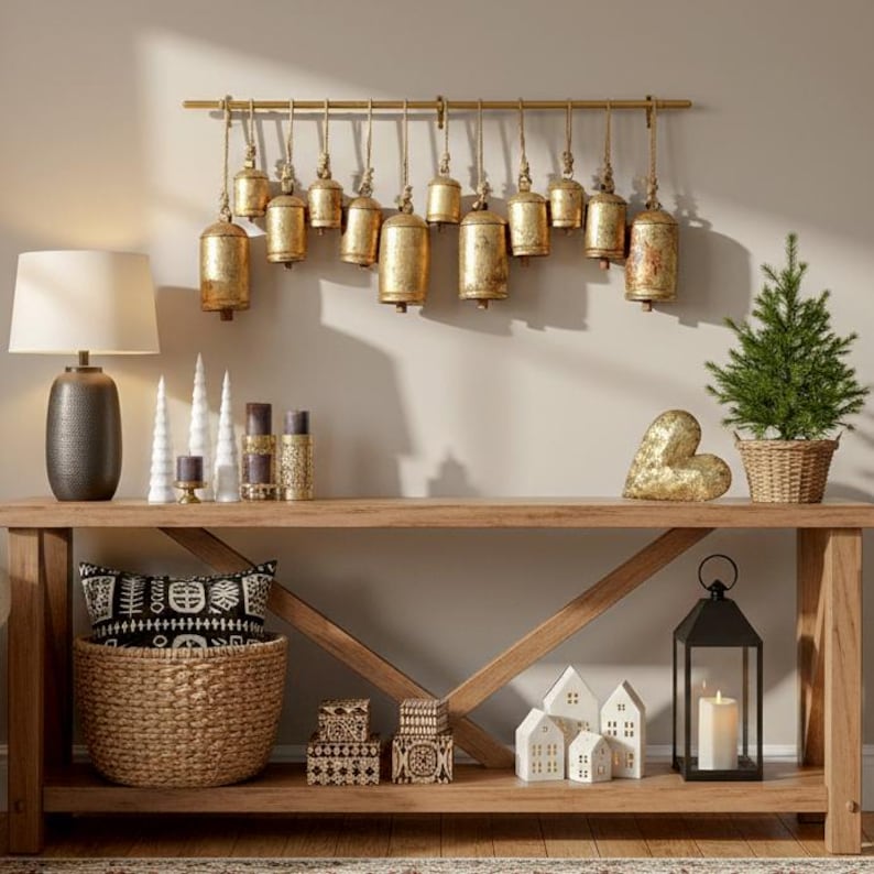 Handmade Golden Brass Bells With Hanging Rod: Boho Wall Decor - Etsy