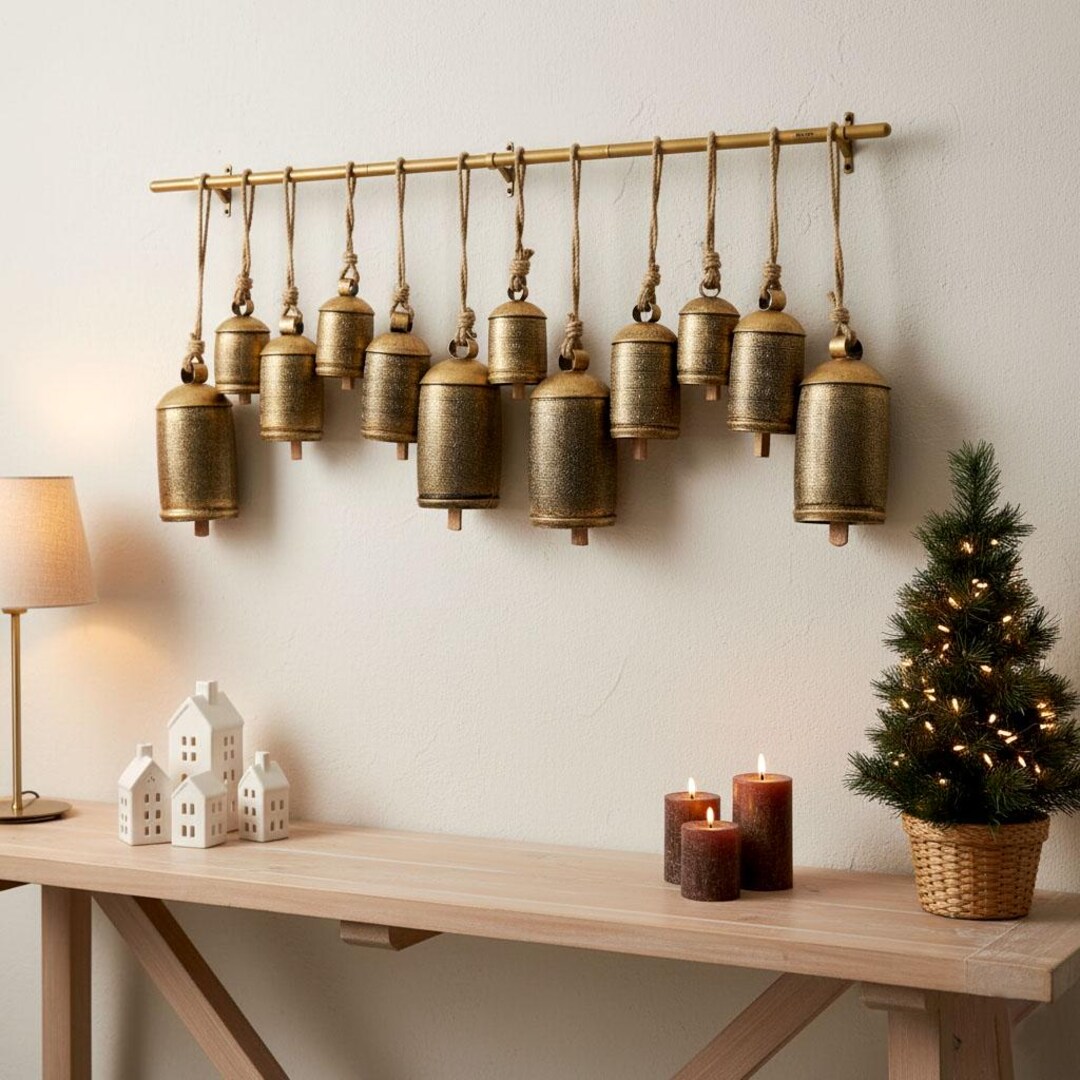 Handmade Etched Iron Hanging Bells With 45" Rod - Rustic Boho Decor - Etsy