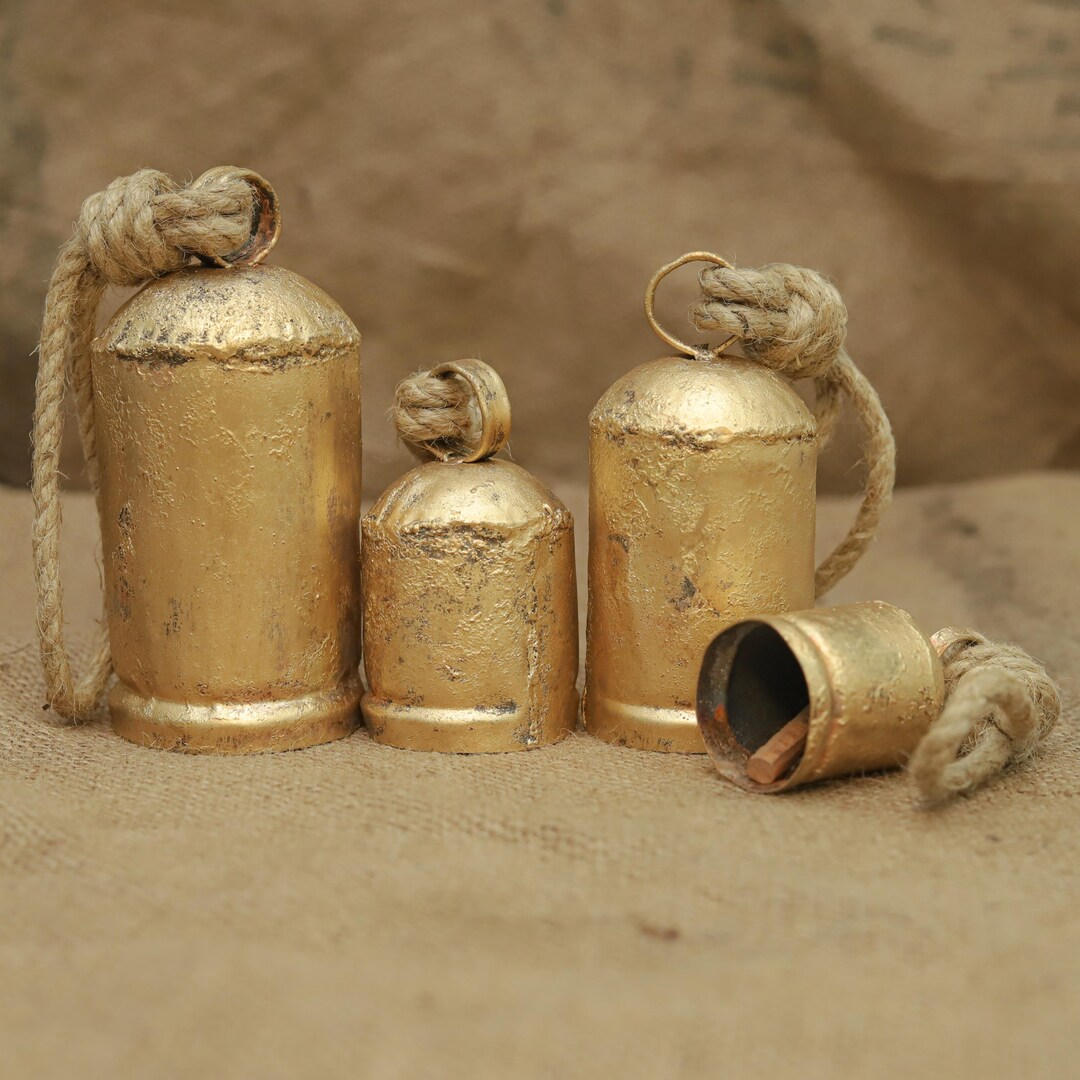 Rustic Brass Cow Bells Set: Vintage Handmade Hanging Christmas Decor - Etsy