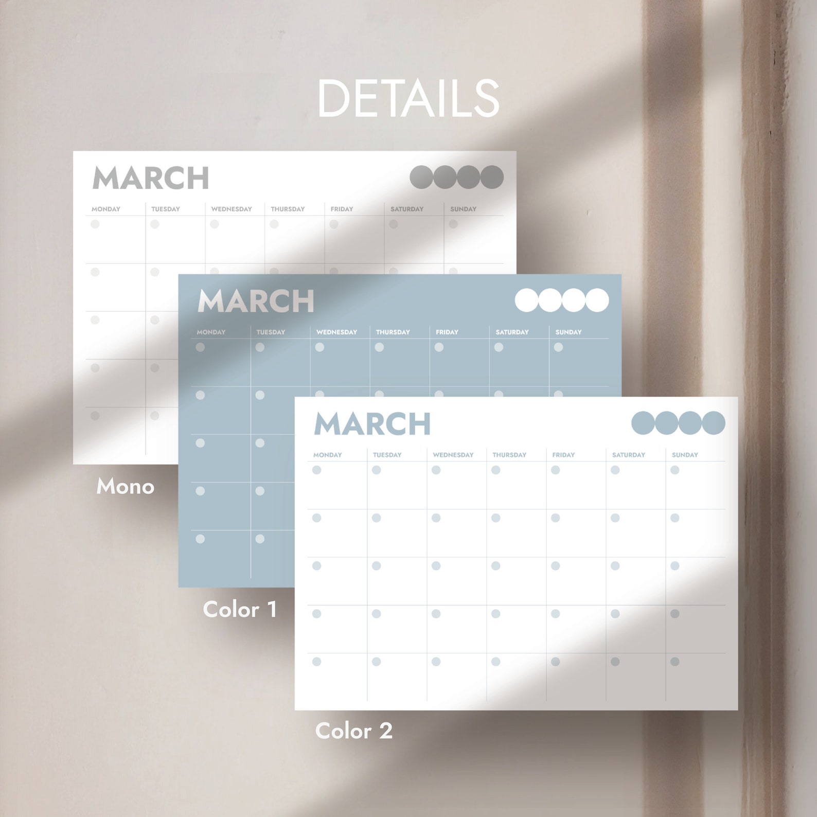 A4 Undated Monthly Planner Digital Printable Calendar | Etsy