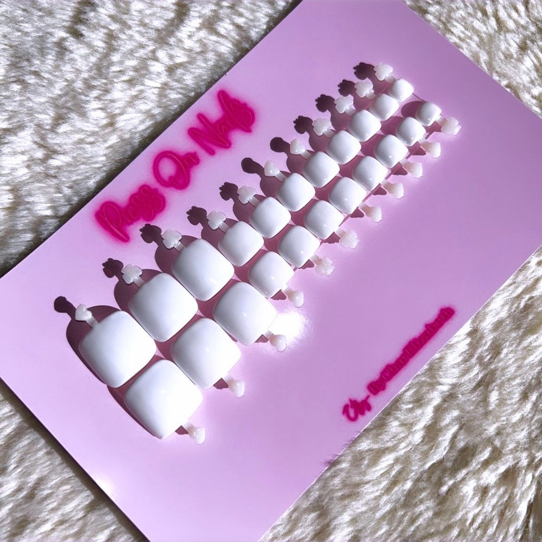 White Glossy Press on Toe Nails, Stick on Toe Nails, Stick on Pedi ...