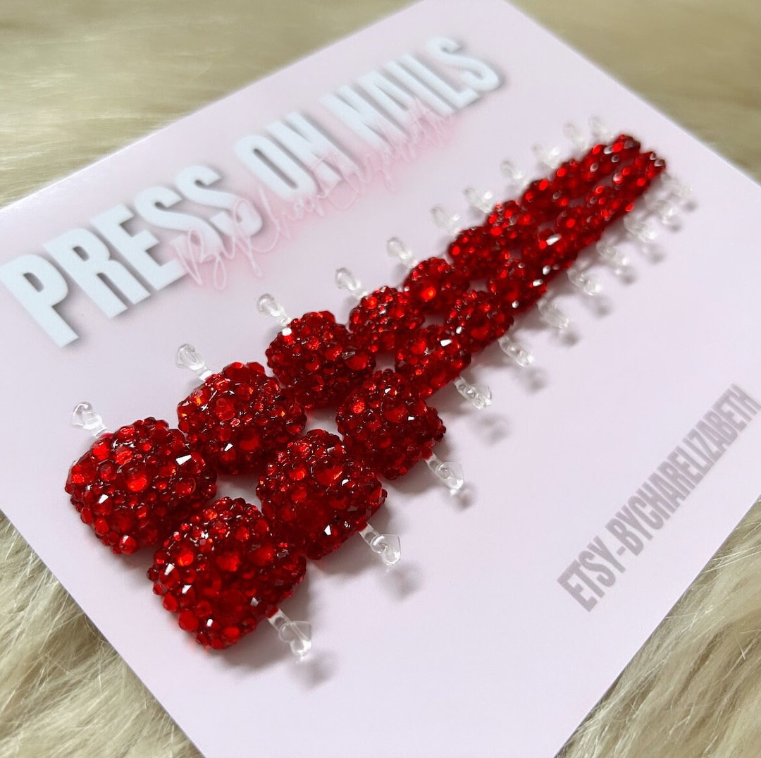Red Rhinestone Press on Toe Nails, 22 Piece Nail Set, False Toe Nails ...