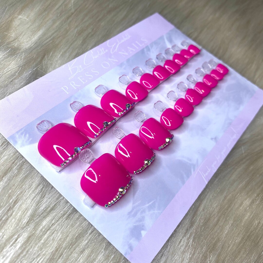 Pink Press on Toe Nails, Stick on Pedicure, Press Ons, Full Set of ...