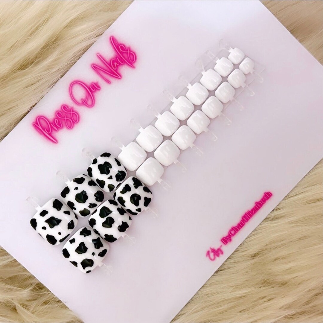 Cow Print Press on Toe Nails: Full Set of 22, Reusable Fake Nails - Etsy