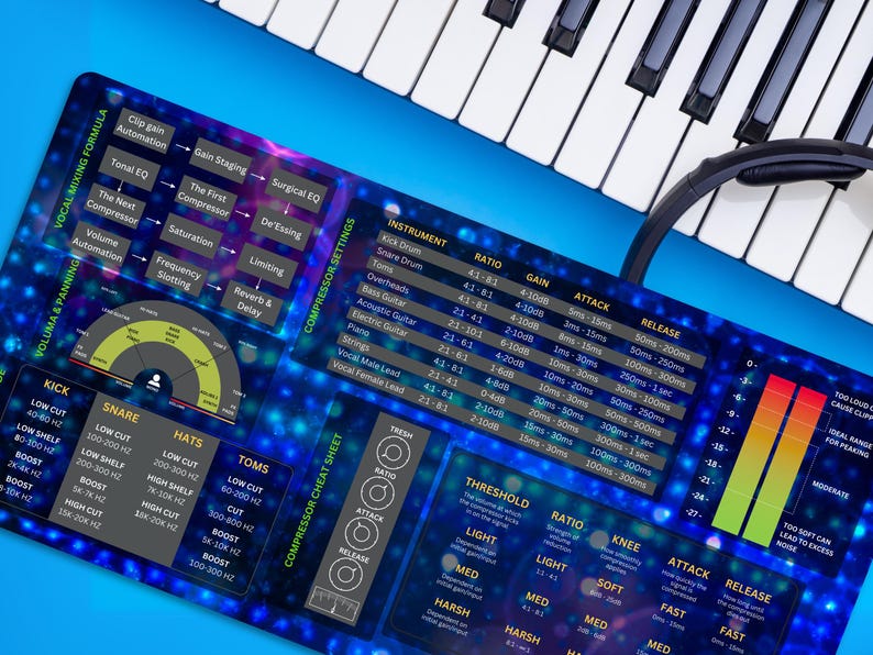 Audio Mixing Cheat Sheet Desk Mat: Music Producer Reference Guide ...