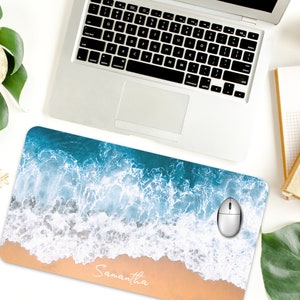 Ocean Wave Desk Mat, Custom Desk Pad, Beach Wave Desk Blotter, Extended ...
