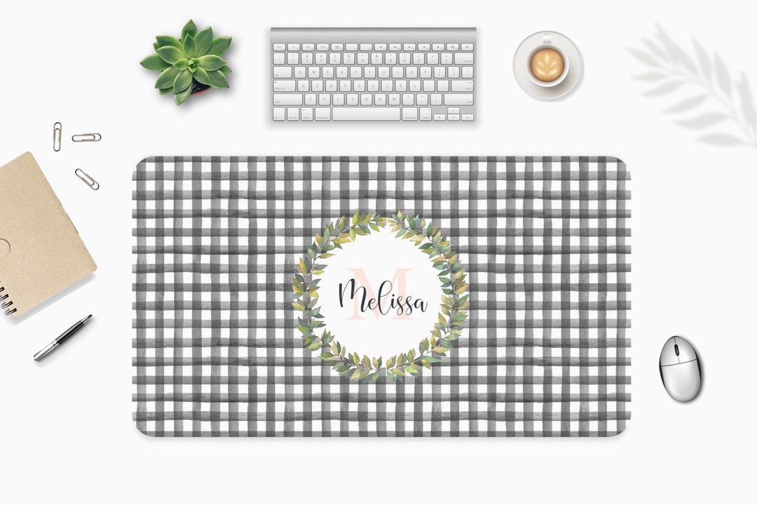 Buffalo Plaid Desk Mat Monogram Desk Pad Farm House Desk - Etsy