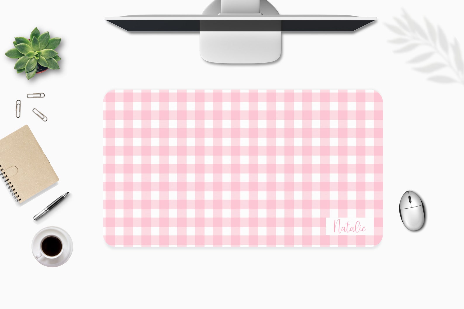 Gingham Desk Mat Personalized Desk Pad Pink Keyboard Mat - Etsy