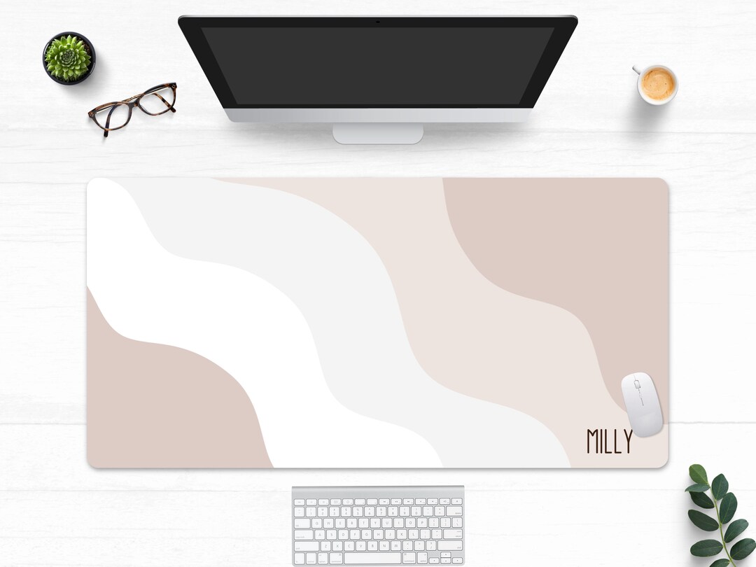 Pastel Waves Desk Mat, Personalized Desk Pad Pink, Cute Keyboard Mat ...