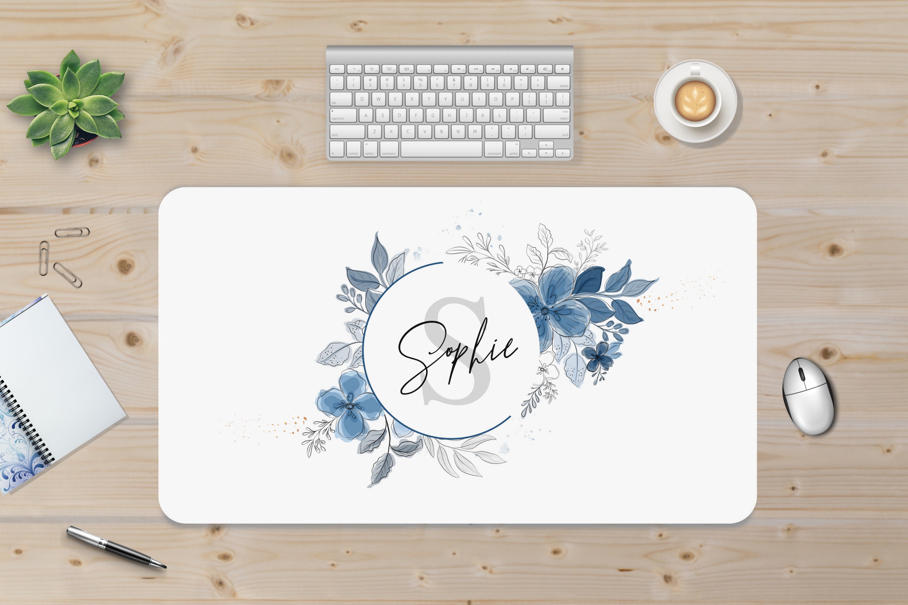 Monogram Floral Desk Mat Personalized Desk Mat Flower Desk - Etsy