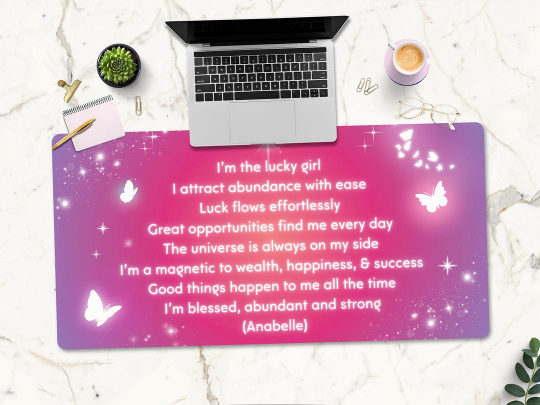 Lucky Girl Affirmation Desk Mat, Pink Aesthetic Mousepad, Manifestation ...