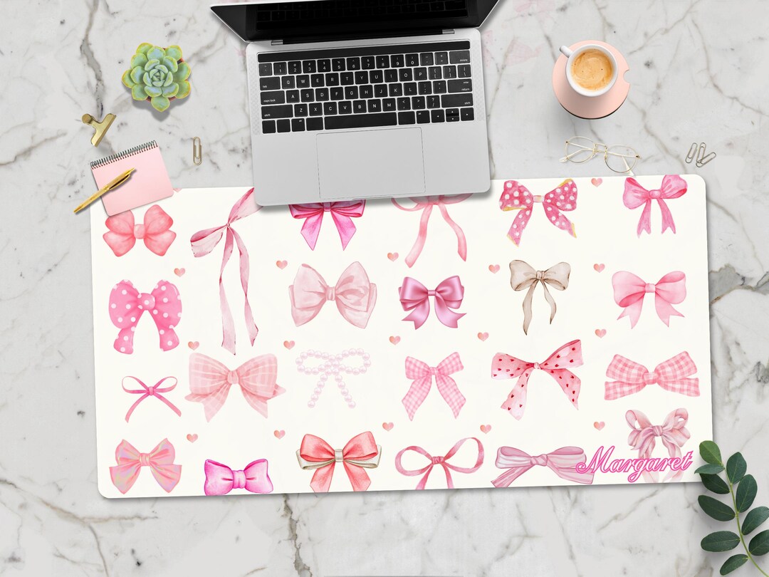 Trendy Pink Bows Desk Mat, Preppy Girls Workspace Decor, Extended Desk ...