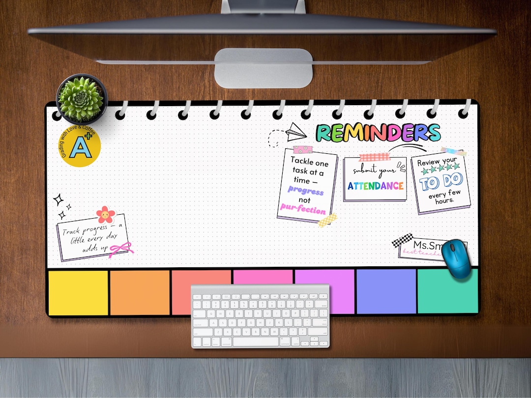 Notepad Desk Mat With Reminders, Teachers Mousepad, Aesthetic Workspace ...