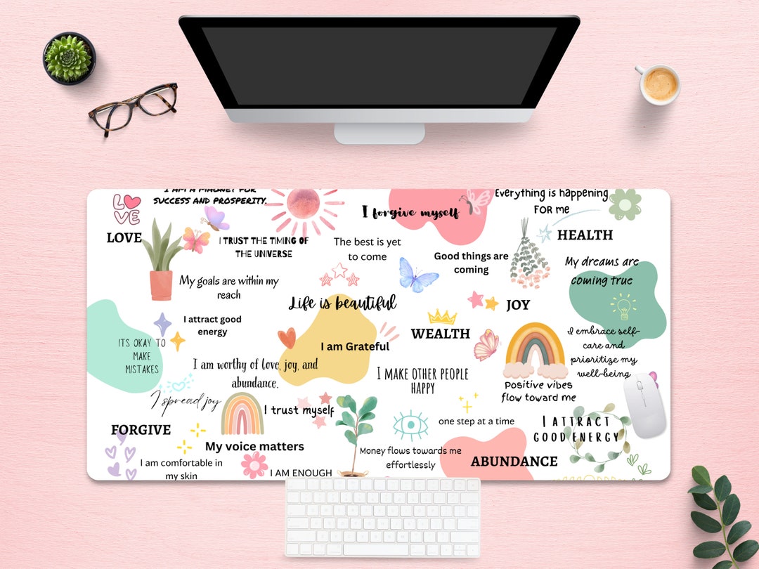 Positive Affirmations Desk Mat, Motivational Self Care Mousepad for ...