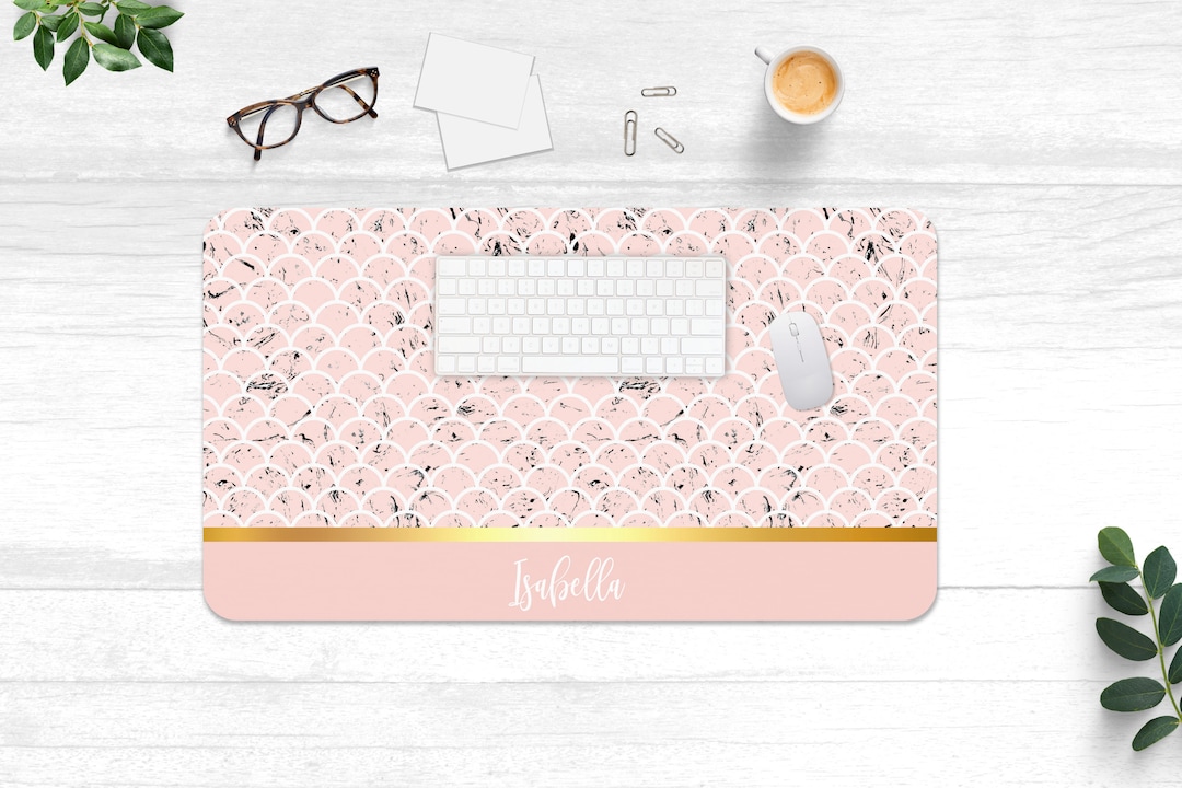 Pink Pattern Desk Mat, Custom Desk Pad, Mermaid Desk Blotter, Cute Desk ...