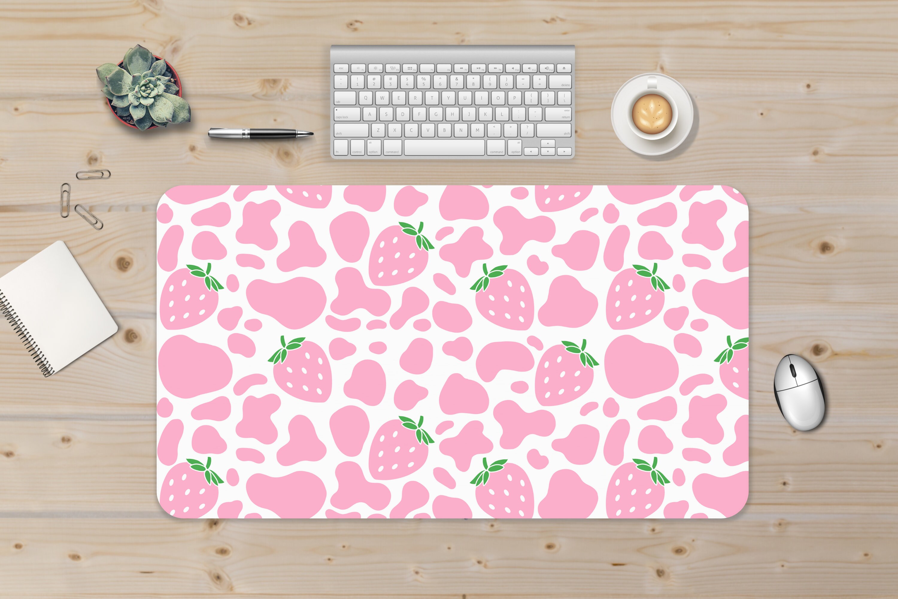 Kawaii Strawberry Desk Mat Pink Anime Desk Pad Cute Desk - Etsy