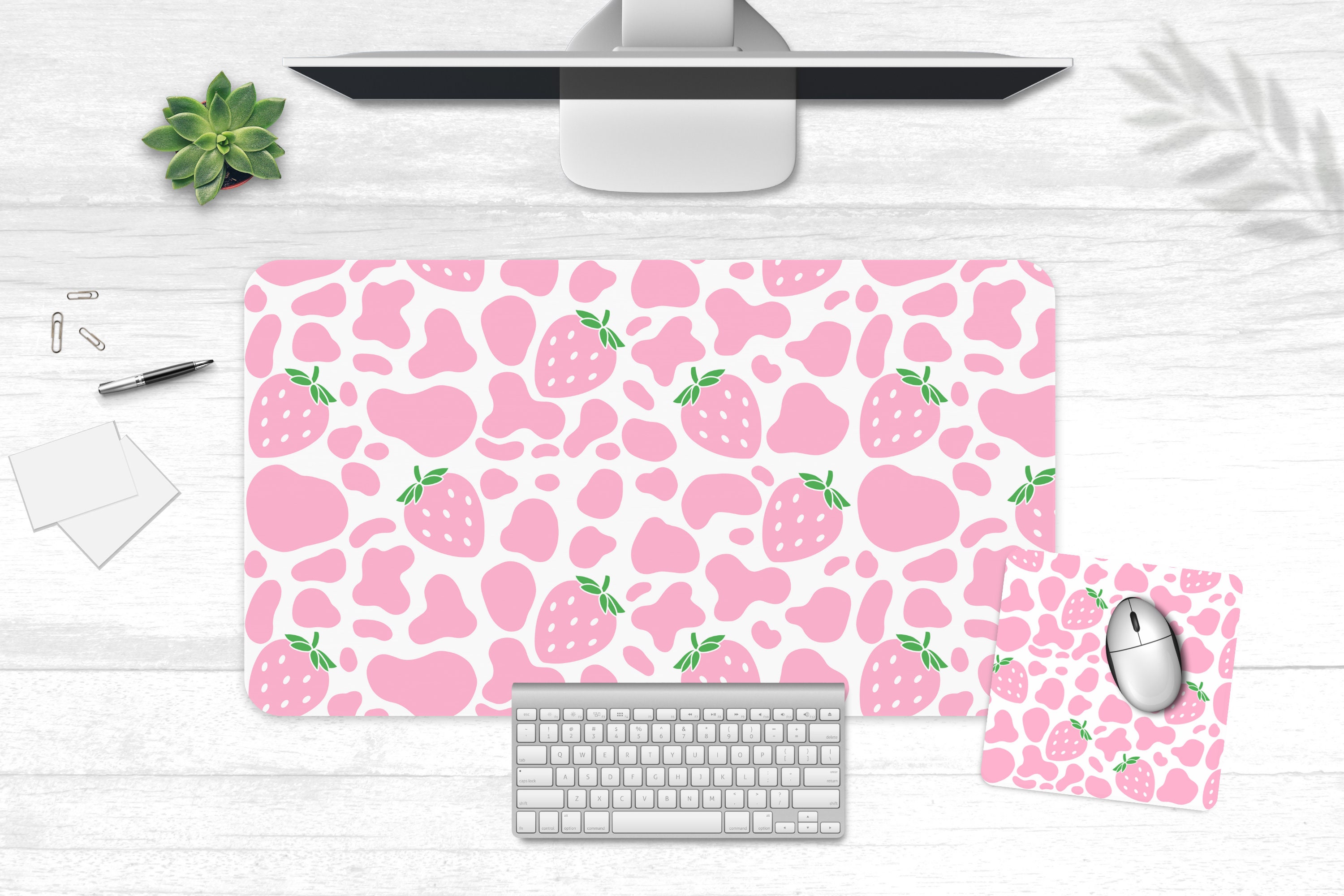 Kawaii Strawberry Desk Mat Pink Anime Desk Pad Cute Desk - Etsy