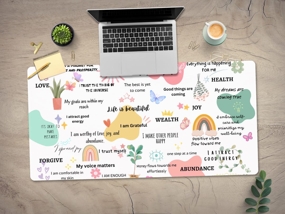 Positive Affirmations Desk Mat, Motivational Self Care Mousepad for ...