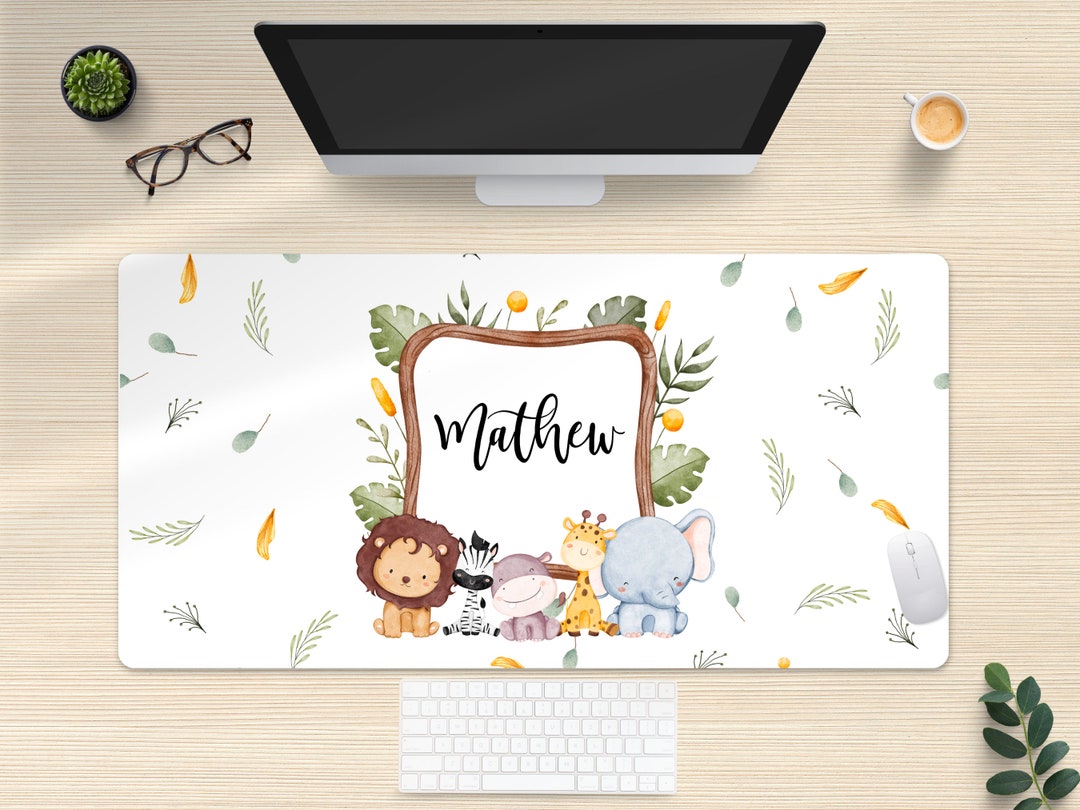 Personalized Kids Desk Mat Cute Safari Jungle Animals Mousepad Unique ...