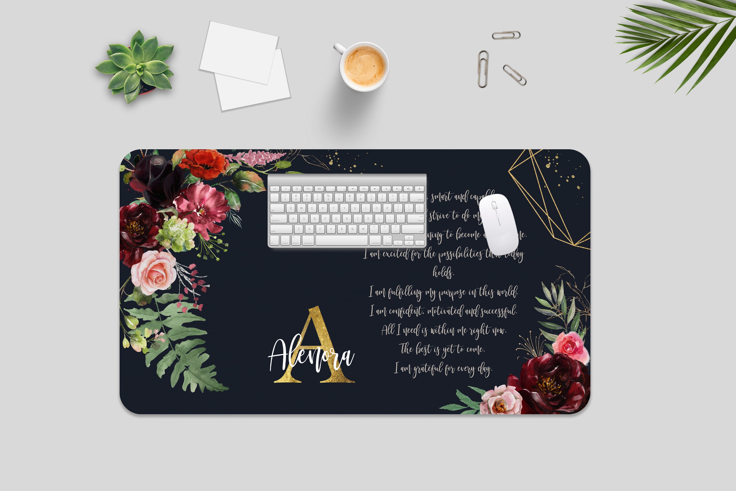 Monogram Floral Desk Mat Affirmations Desk Pad Quote Xxl - Etsy