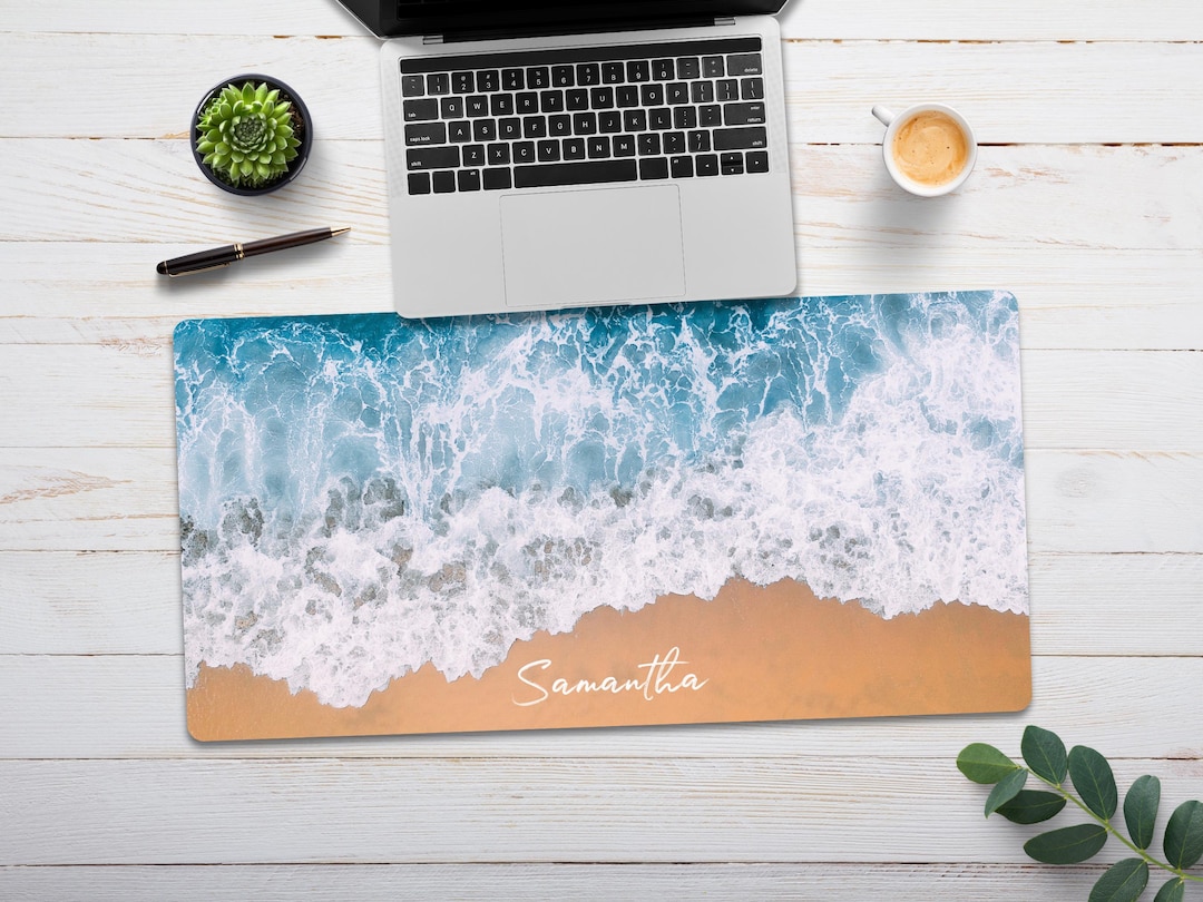 Ocean Wave Desk Mat, Custom Desk Pad, Beach Wave Desk Blotter, Extended ...