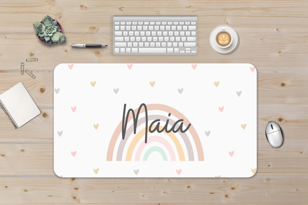 Rainbow Desk Mat, Personalized Pastel Desk Pad, Boho Chic, Cute Desk ...