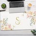 Monogram Floral Desk Mat, Custom Desk Pad, White Flower Desk Blotter ...