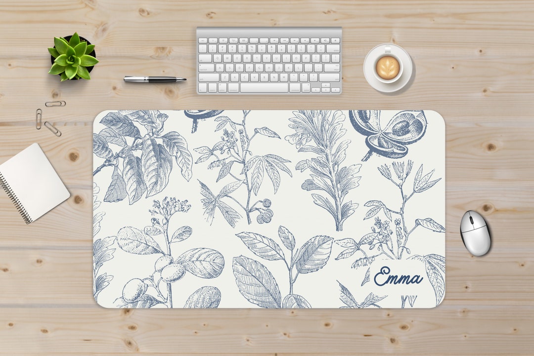 Vintage Flower Desk Mat, Custom Desk Pad, Boho Desk Blotter, Extended ...