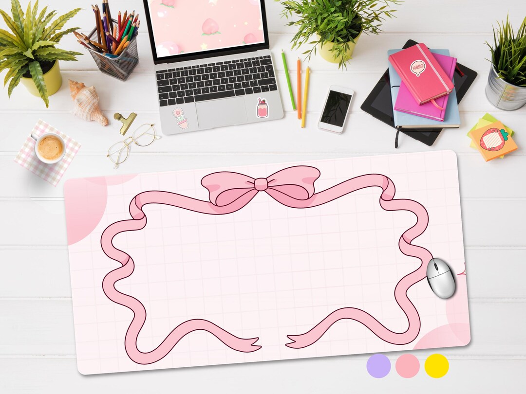 Pink Kawaii Bow Desk Mat, Custom Mousepad, Extended Gaming Pad, Cute ...