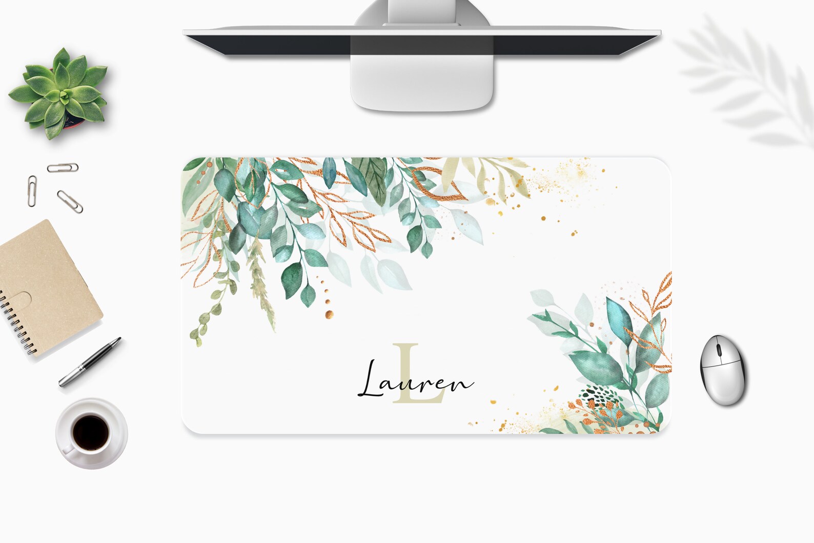 Personalized Botanical Desk Mat Name Initials Desk Pad Boho - Etsy