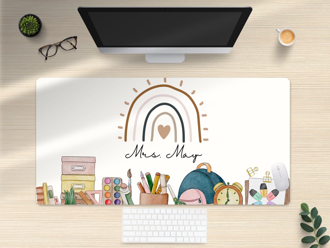 Personalized Teacher Desk Mat: Rainbow Back to School Gift, Student ...
