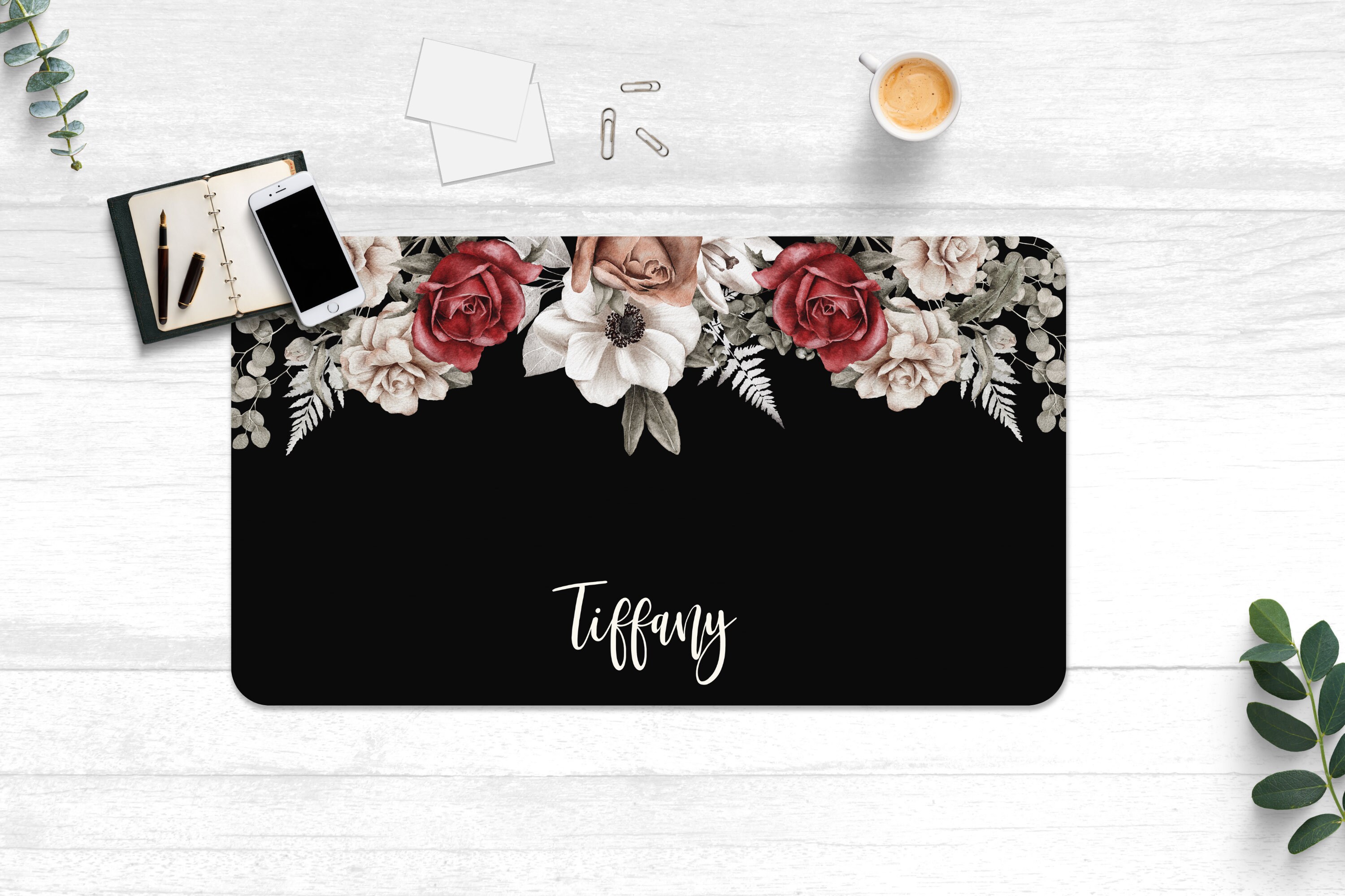Personalized Floral Desk Mat Black & Red Desk Pad Mouse Pad - Etsy