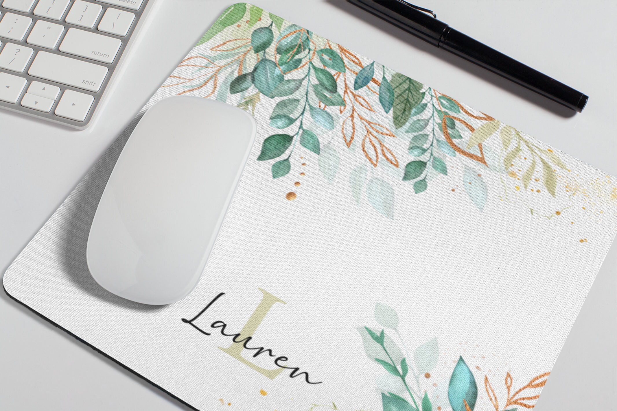 Personalized Botanical Desk Mat Name Initials Desk Pad Boho - Etsy