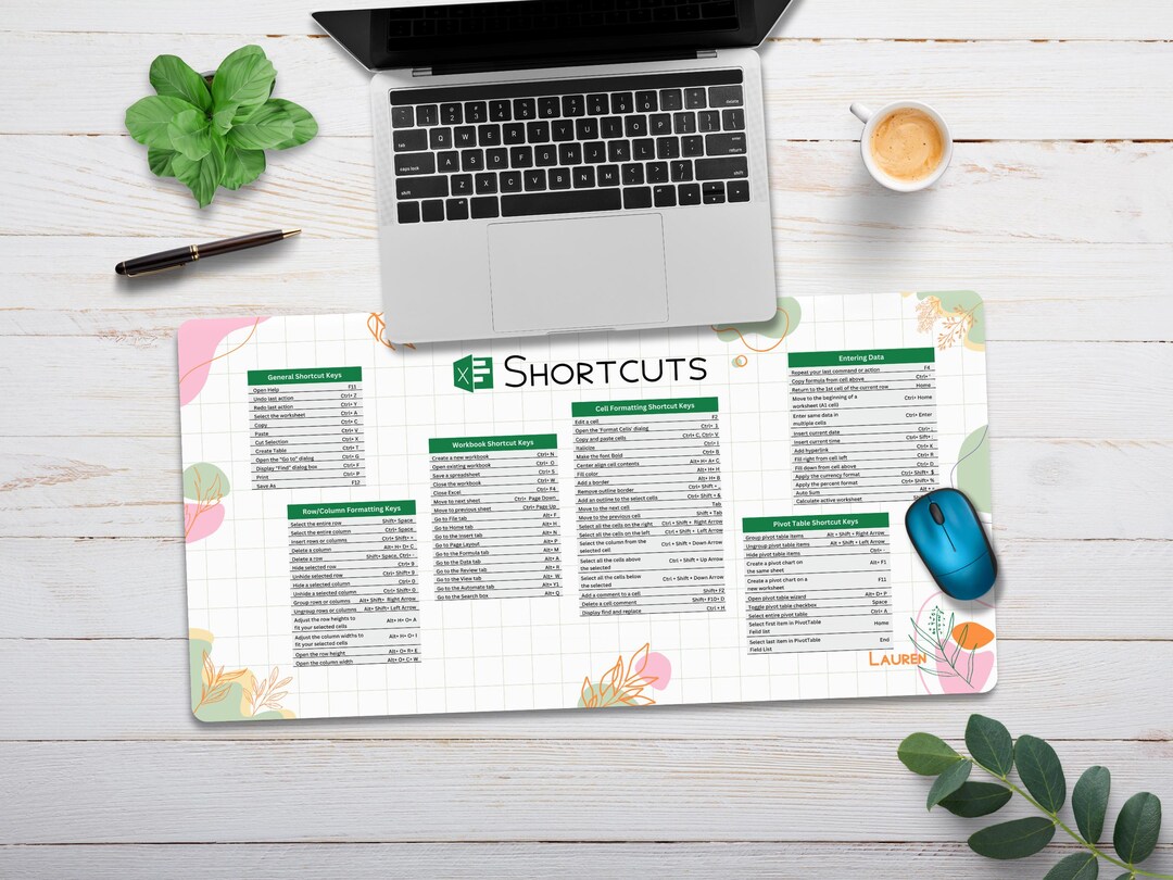 Excel Shortcuts Desk Mat, Office Mouse Pad, Desktop Mat, Trendy ...