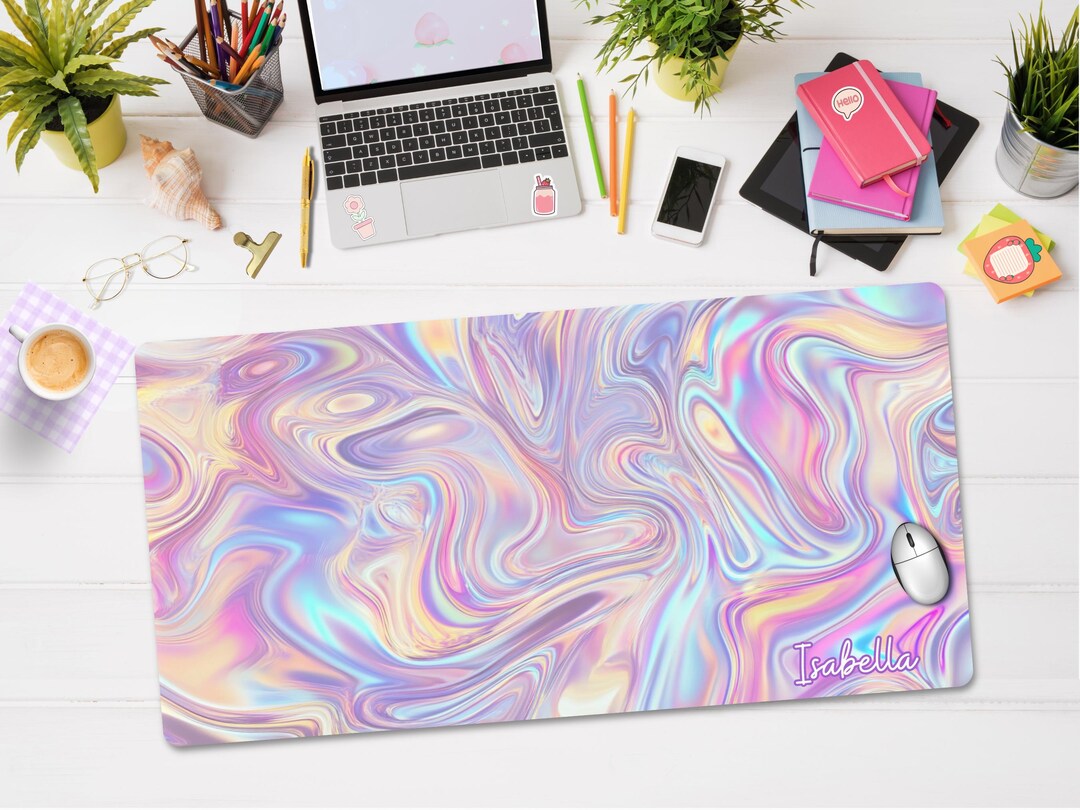 Holographic Desk Mat: Iridescent Rainbow Marble Mouse Pad, Extended ...