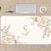 Monogram Floral Desk Mat, Custom Desk Pad, White Flower Desk Blotter ...