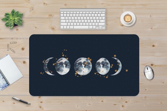 Moon Phases Desk Mat Dark Blue Space Desk Pad Celestial Desk | Etsy